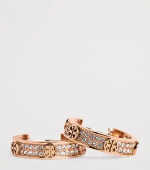 Tory Burch Small Icon Pavé Hoop Earrings - Pink