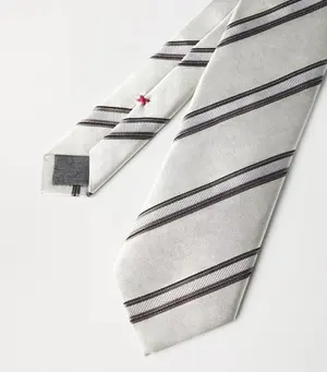 Brunello Cucinelli Silk-cotton Regimental Stripe Neck Tie - White