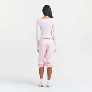SKIMS Long Sleeve Cotton Jersey Boatneck Top - Cherry Blossom