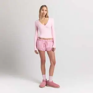 SKIMS Cotton Jersey Long Sleeve Plunge Top - Cherry Blossom