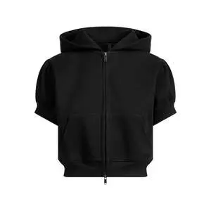 SKIMS Cotton Fleece Bubble Sleeve Cropped Zip Up - Onyx