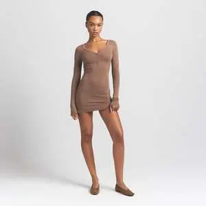 SKIMS Wool Rib Henley Mini Dress - Sienna