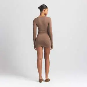 SKIMS Wool Rib Henley Mini Dress - Sienna