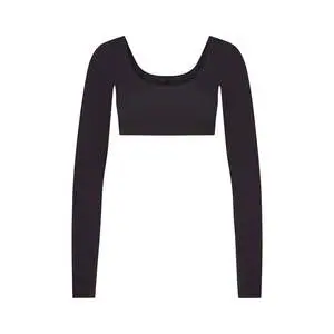 SKIMS Long Sleeve Super Cropped Wool Rib Top - Obsidian