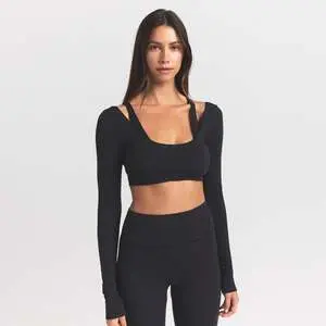 SKIMS Long Sleeve Super Cropped Wool Rib Top - Obsidian
