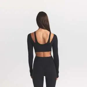 SKIMS Long Sleeve Super Cropped Wool Rib Top - Obsidian