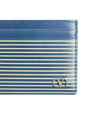 Valentino Garavani Striped Logo Signature Card Holder - Blue