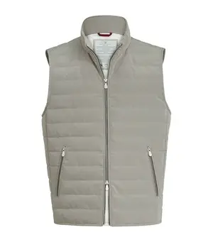 Brunello Cucinelli Bonded Nylon Down Gilet - Brown