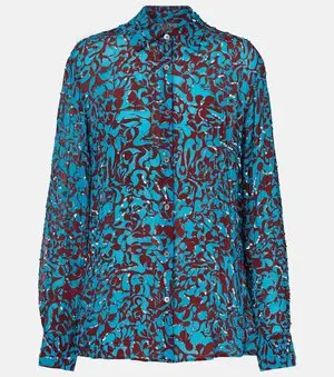 Dries Van Noten Printed Sequined Shirt - Blue