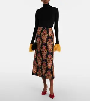 La DoubleJ High Kick Cashmere And Silk Turtleneck Sweater With Feather Trim - Black