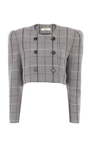 Chloé Wool Checkered Cropped Jacket - Multi