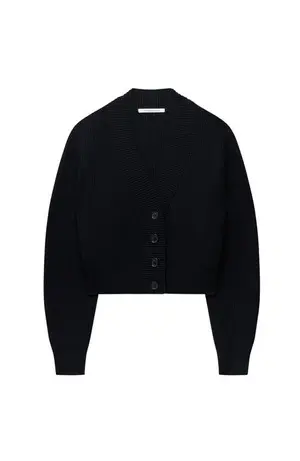 Another Tomorrow Rib Cropped Cardigan - Black