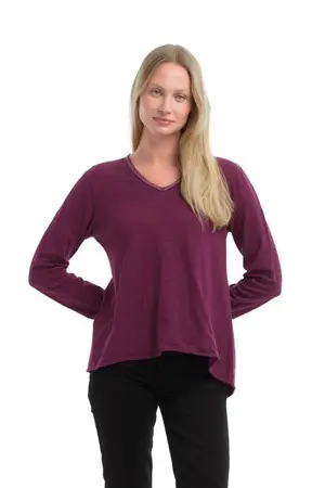 WILT CLOTHING Metallic Thread V-neck Long Sleeve Tee - Magenta Purple