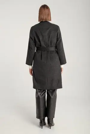 1982 Cashmere Belted Lapel Coat - Mid Grey