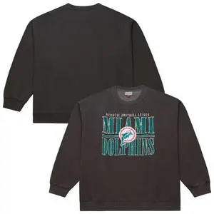 Mitchell & Ness Miami Dolphins Downtown Crew Vintage Logo Sweatshirt - Black