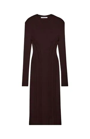 Another Tomorrow Rib Knit Tea Length Dress - Chocolate