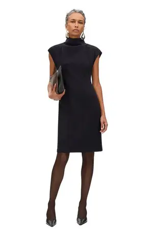 Another Tomorrow Double Face Cowl Neck Knee Length Dress