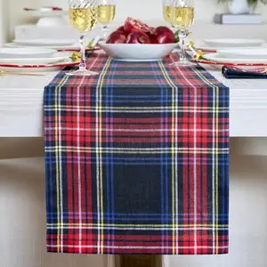 SOLINO HOME Linen Table Runnerstewart Plaid - Black