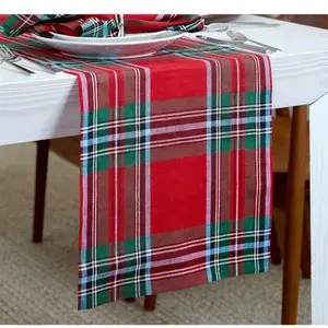 SOLINO HOME Linen Table Runnermadras Holiday Plaid