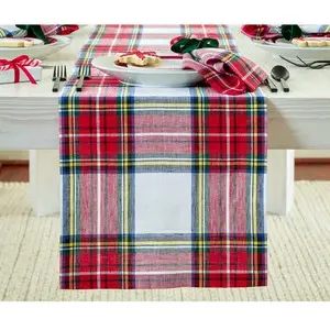 SOLINO HOME Linen Table Runnerstewart Plaid - White