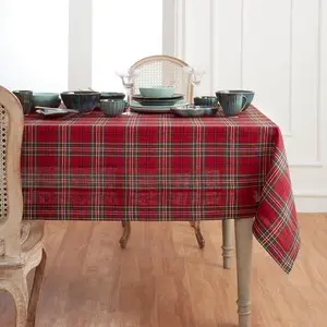 SOLINO HOME Linen Tableclothclassic Tartan Plaid - Red