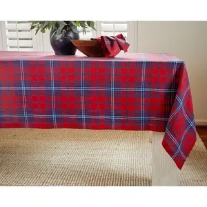 SOLINO HOME Linen Tableclothred Tartan Plaid - Red And Navy