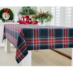 SOLINO HOME Linen Tableclothstewart Plaid - Black