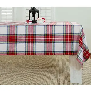 SOLINO HOME Linen Tableclothstewart Plaid - White