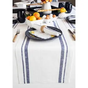 SOLINO HOME Linen Table Runnerfrench Stripe Navy And White