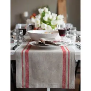 SOLINO HOME Linen Table Runnerfrench Stripe Red And Natural