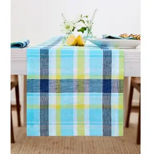 SOLINO HOME Linen Table Runnersummer Madras Plaid
