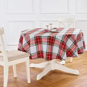 SOLINO HOME Linen Round Tableclothstewart Plaid - White