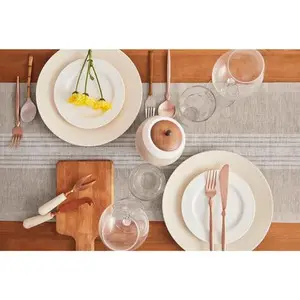 SOLINO HOME Linen Table Runnerfarmhouse - White And Natural