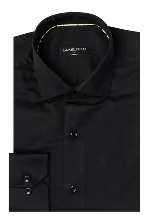 MASUTTO Bh Solid Cotton Button-up Long Sleeve Shirt - Black