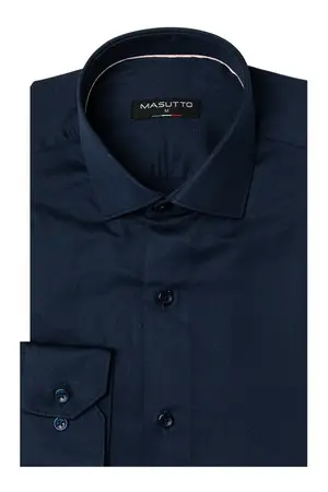 MASUTTO Bh Solid Cotton Button-up Long Sleeve Shirt - Blue