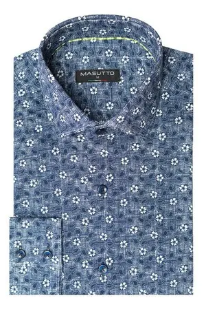 MASUTTO Florian Floral Knit Print Button-up Shirt