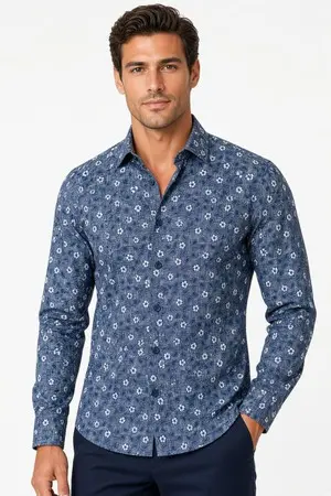 MASUTTO Florian Floral Knit Print Button-up Shirt
