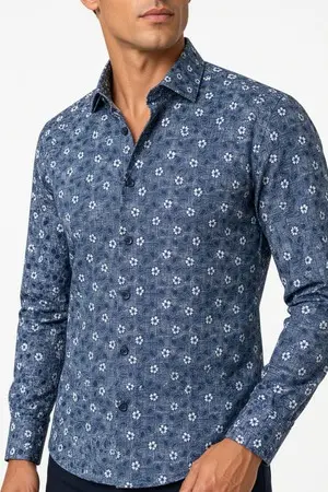 MASUTTO Florian Floral Knit Print Button-up Shirt