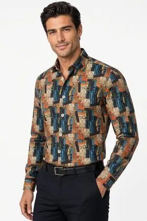 MASUTTO Memphis Print Button-up Long Sleeve Shirt
