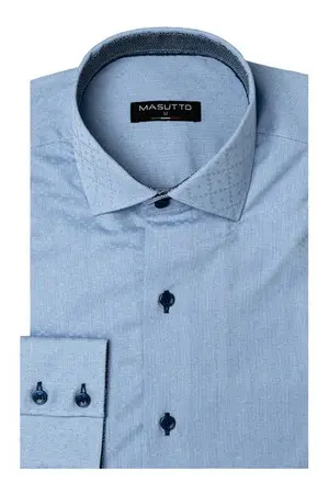 MASUTTO Seth Button Down Long Sleeve Shirt - Blue