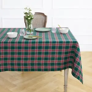 SOLINO HOME Linen Tablecloth Tartan Plaid - Green