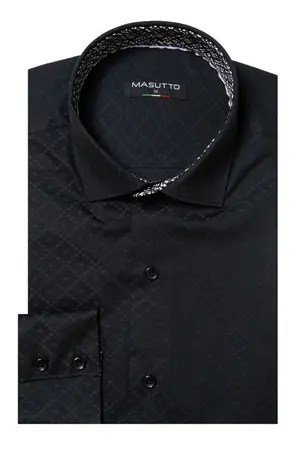 MASUTTO Willis Geometric Button-up Long Sleeve Shirt - Black