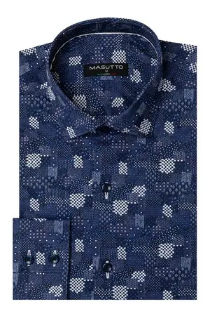 MASUTTO Mirisola Print Button-up Long Sleeve Shirt - Blue