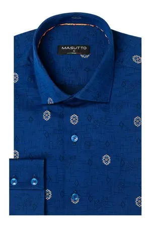 MASUTTO Sedona Jacquard Button-up Shirt - Blue Marine