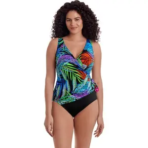 LONGITUDE Side Tie Surplice Long Torso One-piece Swimsuit - Jungle Boogie