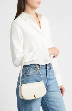 Saint Laurent Mini Cassandre Flap Leather Shoulder Bag - Cream Soft