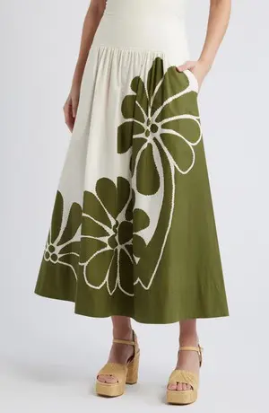 Farm Rio Palermo Botanical Print Midi Skirt - Palermo Green