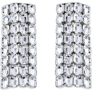 AREA Long Crystal Pavé Earrings - Clear Crystal/silver