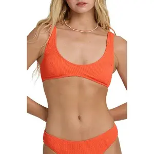 BILLABONG Textured Scoop Neck Swim Top - Hot Coral