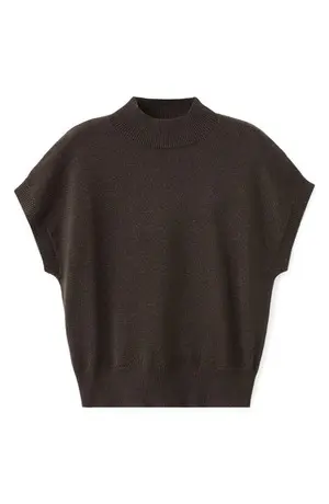 Mango Metallic Mock Neck Short Sleeve Sweater - Chocolate